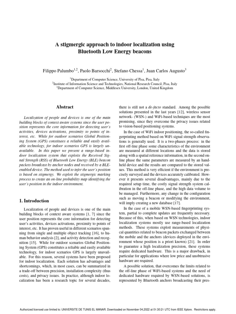 A Stigmergic Approach To Indoor Localization Using Bluetooth Low Energy ... A Stigmergic Approach To Indoor Localization Using Bluetooth Low Energy ...