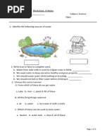 Water Sources Worksheet for Grade 1 | PDF