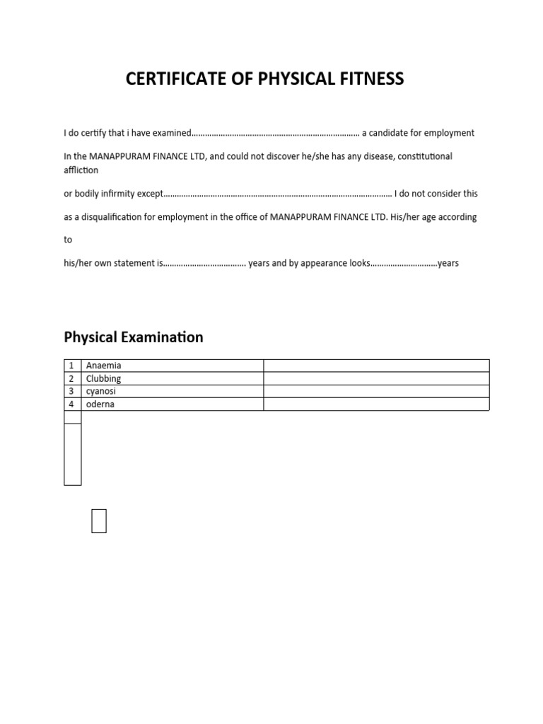 Certificate of Physical Fitness | PDF