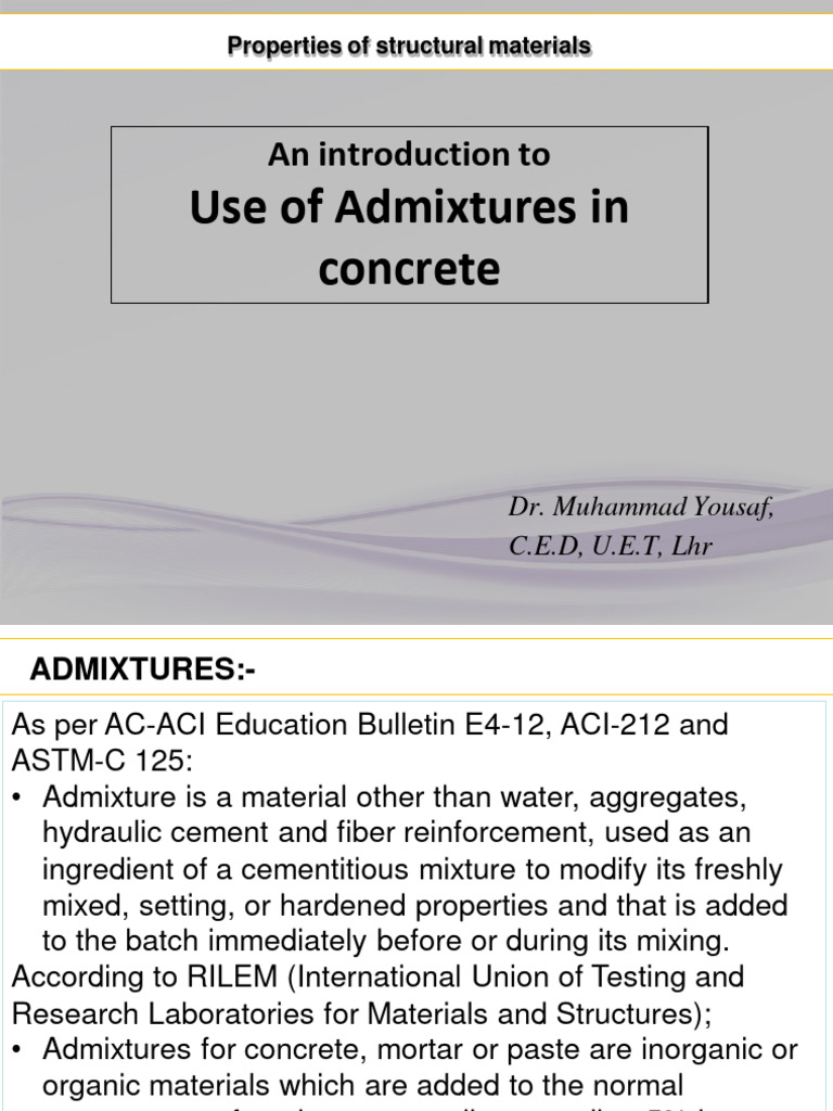 Lect#6 Admixtures in Concrete | PDF | Concrete | Cement