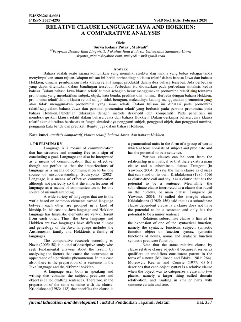 Relative Clause Language Java and Hokkien: A Comparative Analysis | PDF