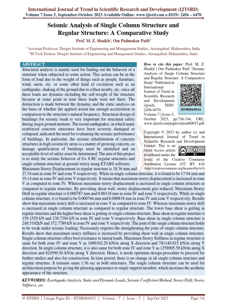 Seismic Analysis of Single Column Structure and Regular Structure A ...