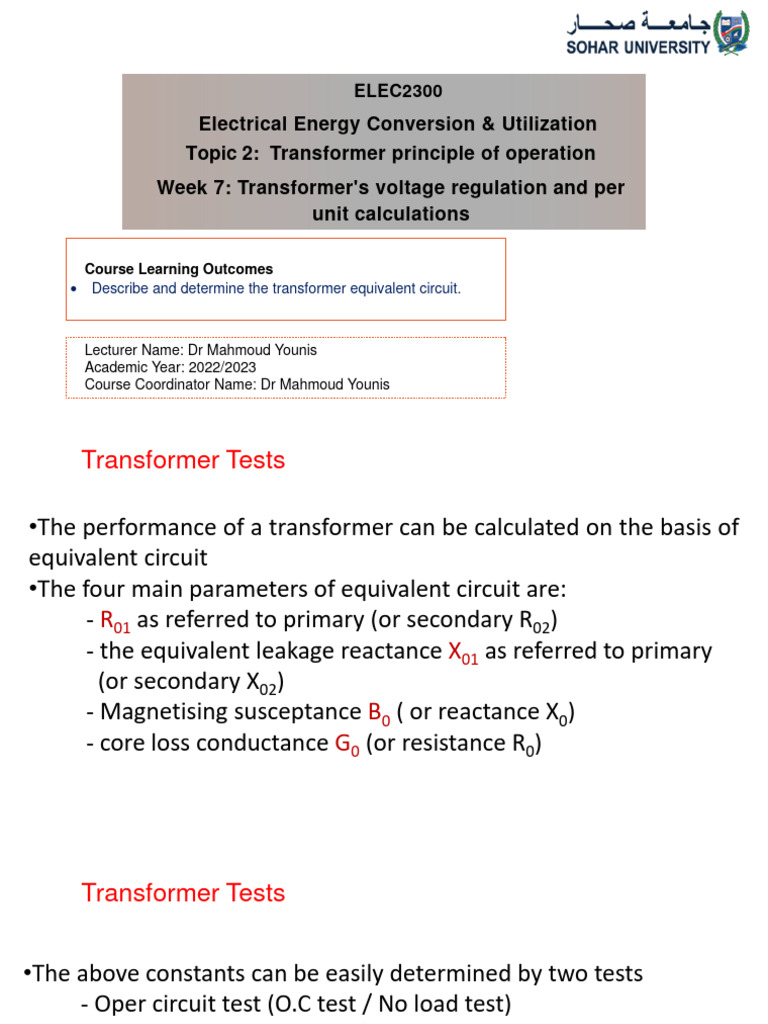 Week 7-Transformers Voltage Regulation and Per Unit calculations ...