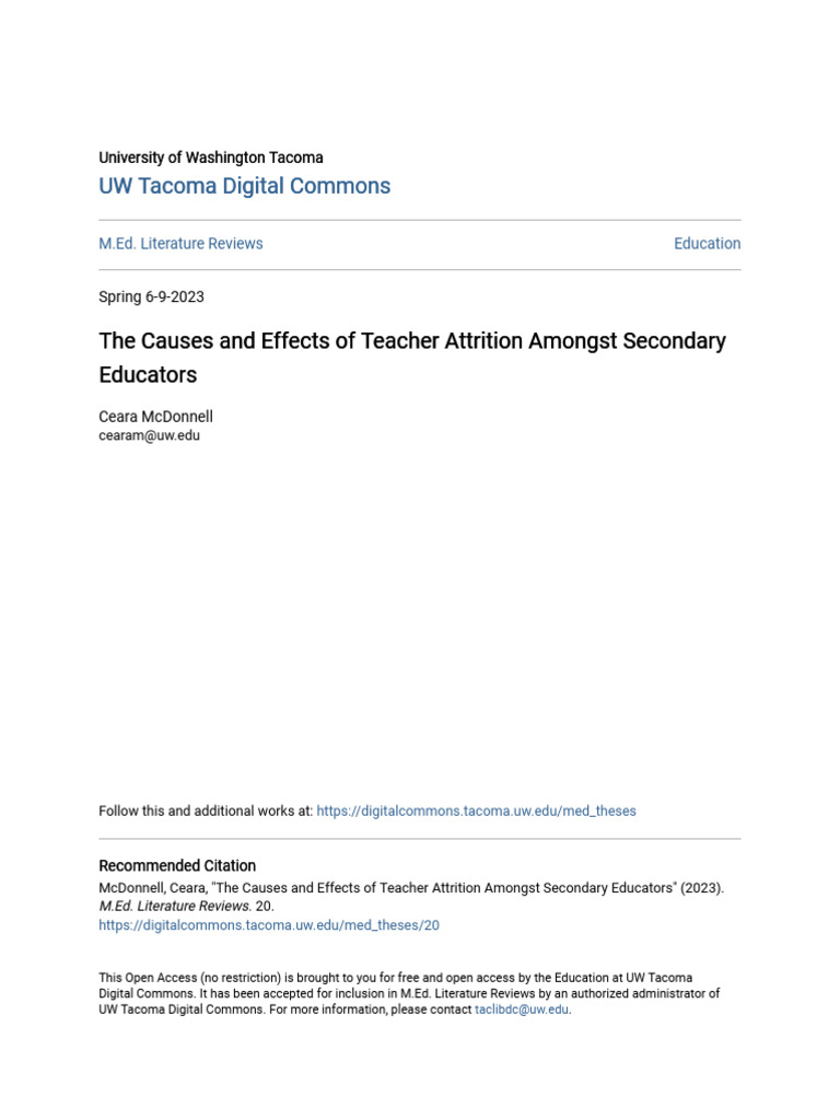 The Causes and Effects of Teacher Attrition Amongst Secondary Edu | PDF | Wellness