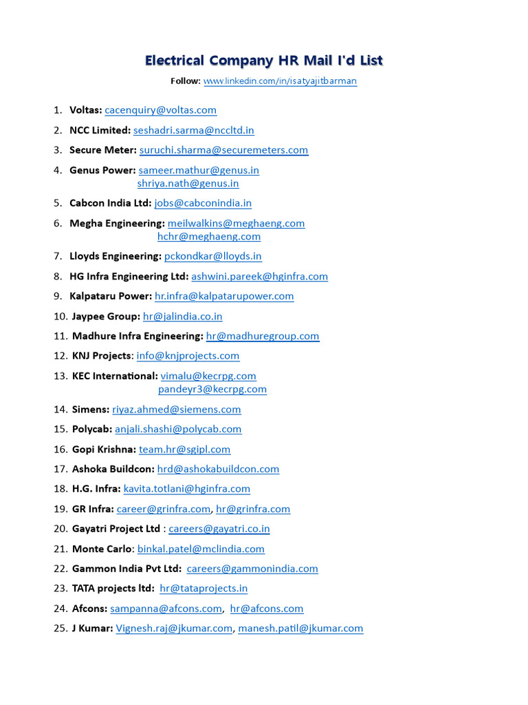 Electrical Company HR Mail I'd List | PDF