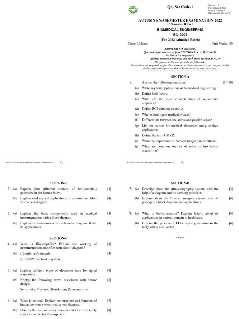 Biomedical Engineering (EC10003) | PDF