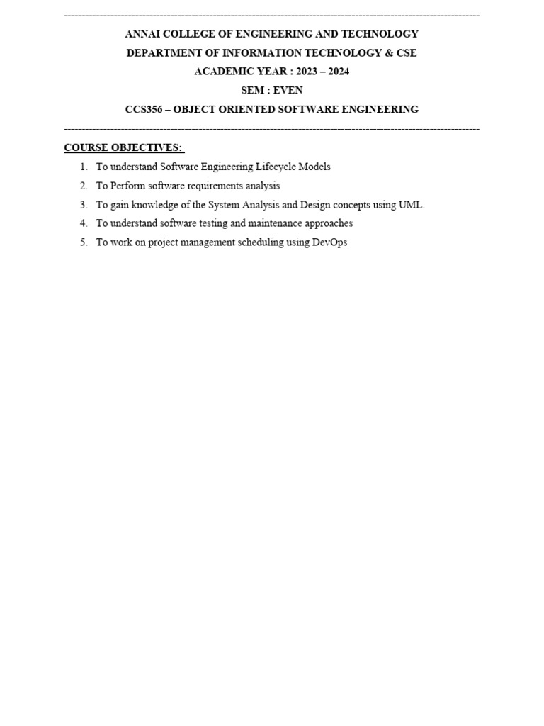 Object-Oriented Software Engineering Syllabus | PDF