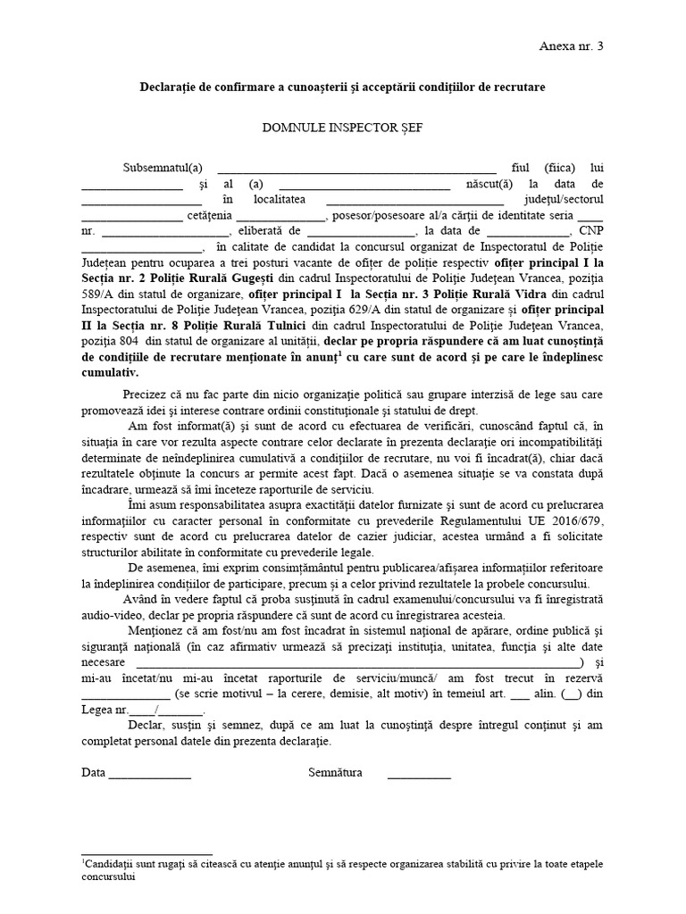 ANEXA 3 - Declarația de Confirmare A Cunoașterii | PDF