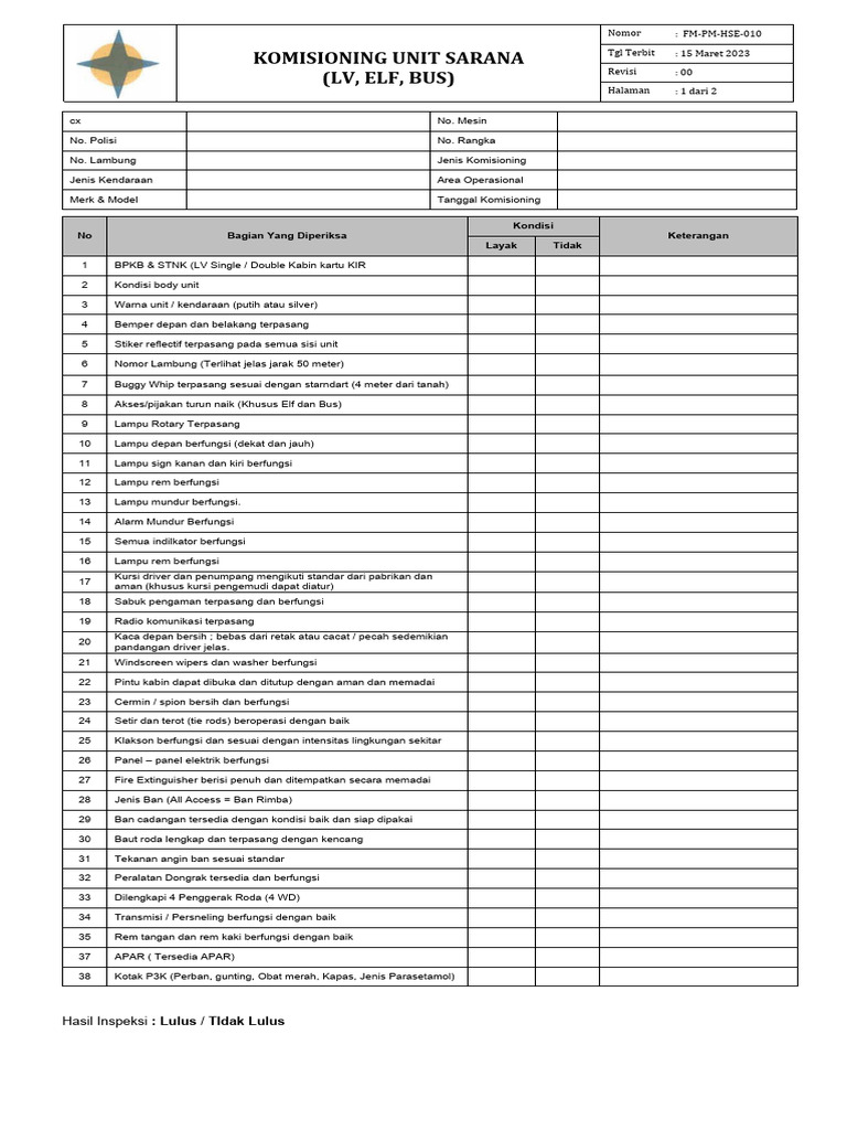 FM-PM-HSE-010 Komisioning Unit Sarana | PDF