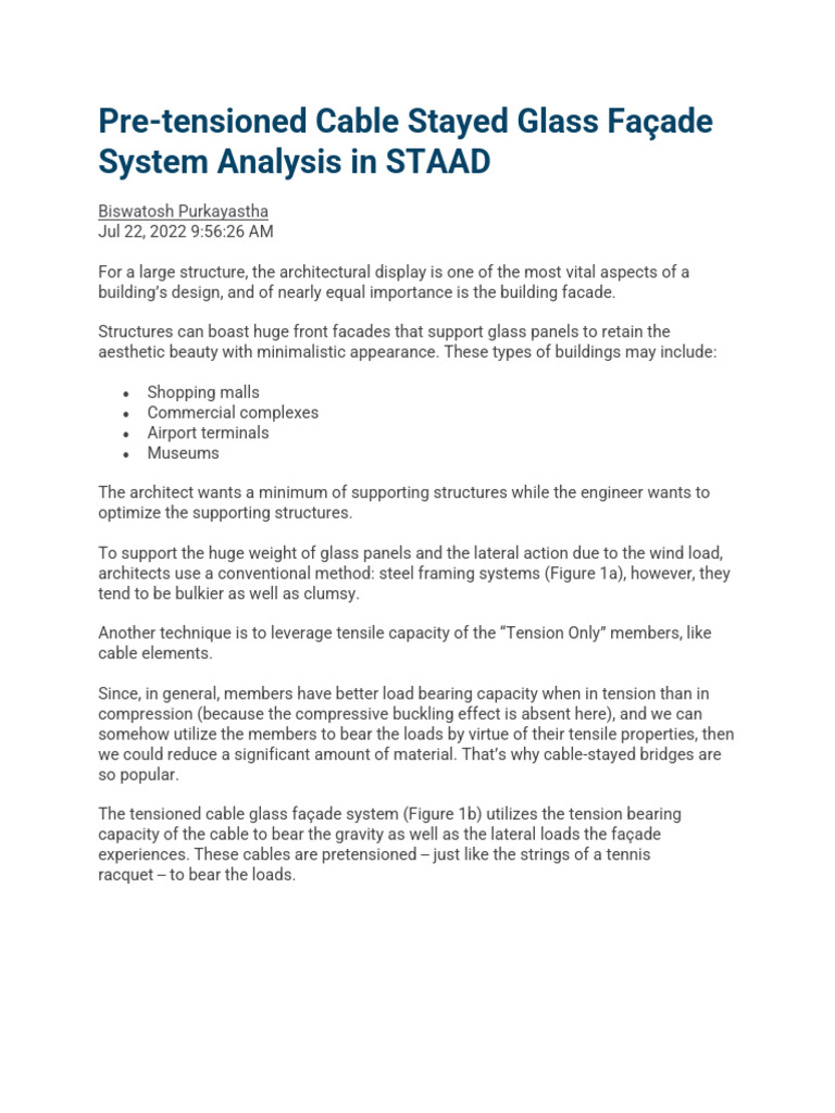 Pre-Tensioned Cable Stayed Glass Façade System Analysis in STAAD | PDF ...