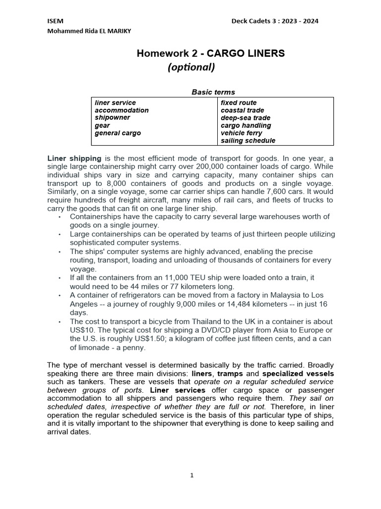 Cargo Liners | Download Free PDF | Containerization | Ships