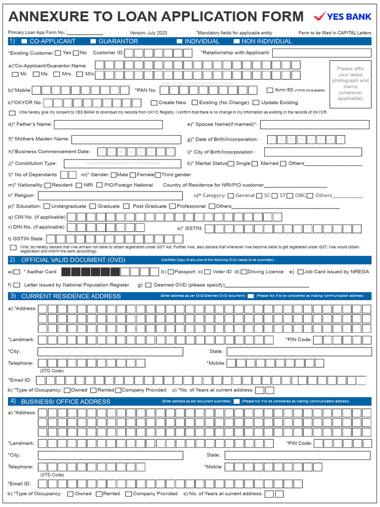 Annexure To Loan Application Form - Coapplicant - Guarantor - July'23 | PDF | Money | Banks