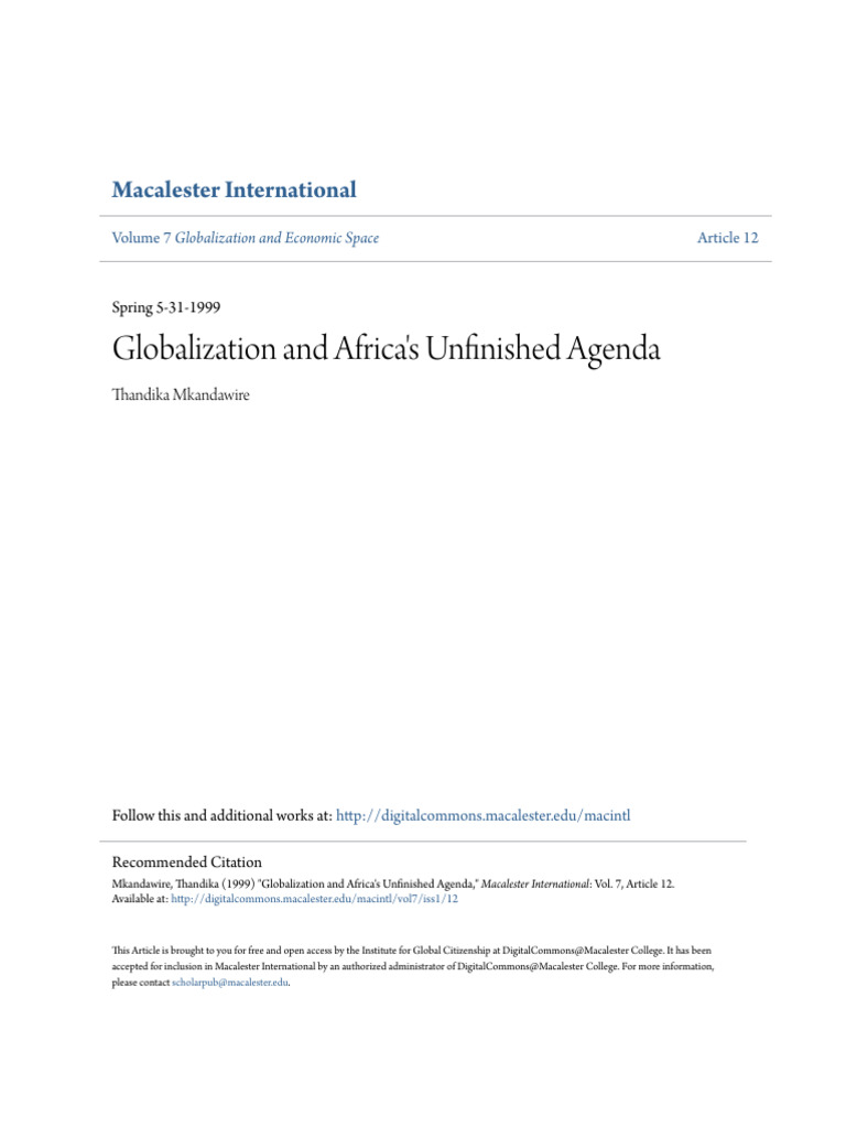 IR 611. 2022. Globalization and Africas Unfinished Agenda | PDF | Politics