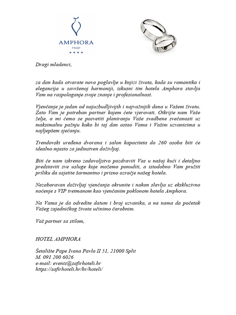 Svecani Svadbeni Menu Amphora | PDF