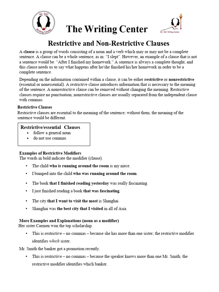 Restrictive and Non-Restrictive Clauses | PDF