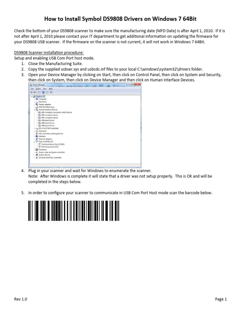 How To Install Symbol DS9808 Drivers On Windows 7 64bit | PDF ...
