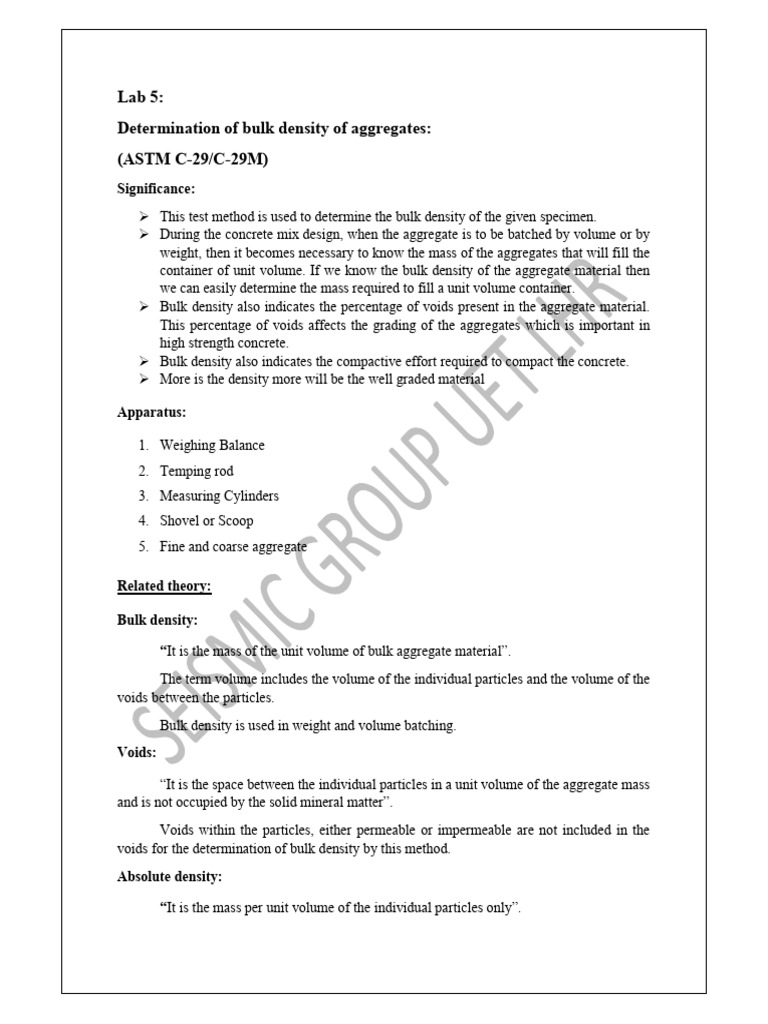 Determination of Bulk Density of Aggregates | PDF | Density | Concrete