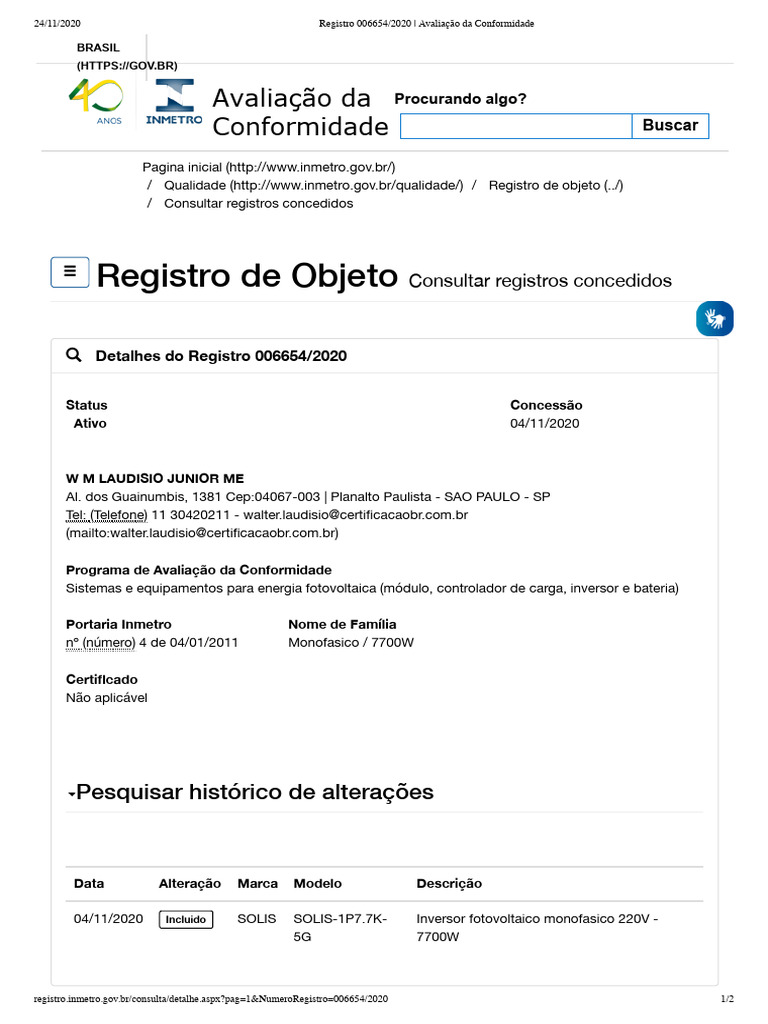 Inmetro Insbe Mo 220 7.7KW S e 2KW | PDF | Negócios