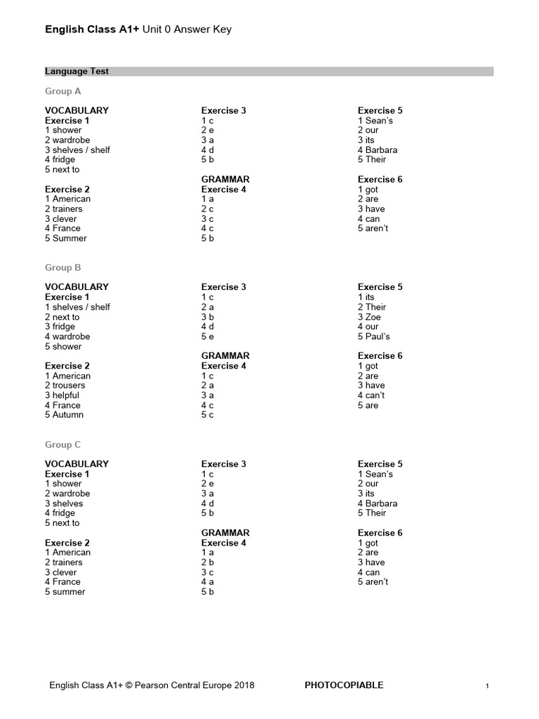 EC - A1P - Answer Key Unit 0 | PDF | Linguistics | Human Communication