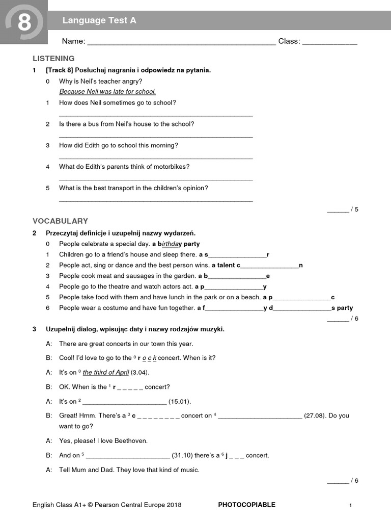 EC - A1P - Language Test 8A | PDF