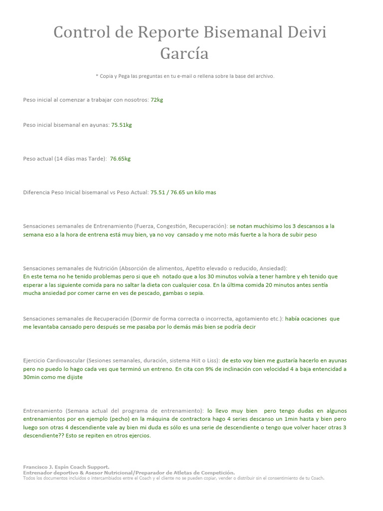 Control de Reporte Bisemanal Deivi | PDF | Alimentos | Dieta