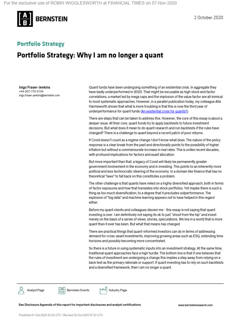 Quant Investing's Existential Crisis | PDF | Beta (Finance) | Investing