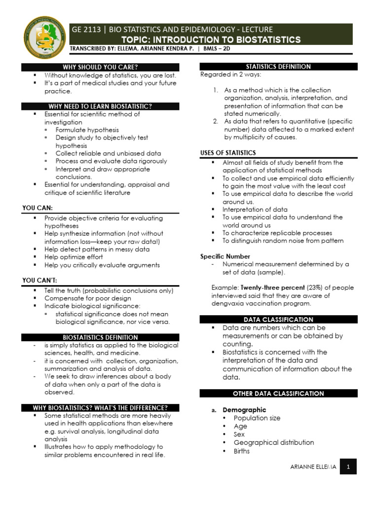 Bio Stat Lec 1 | PDF | Statistics | Biostatistics