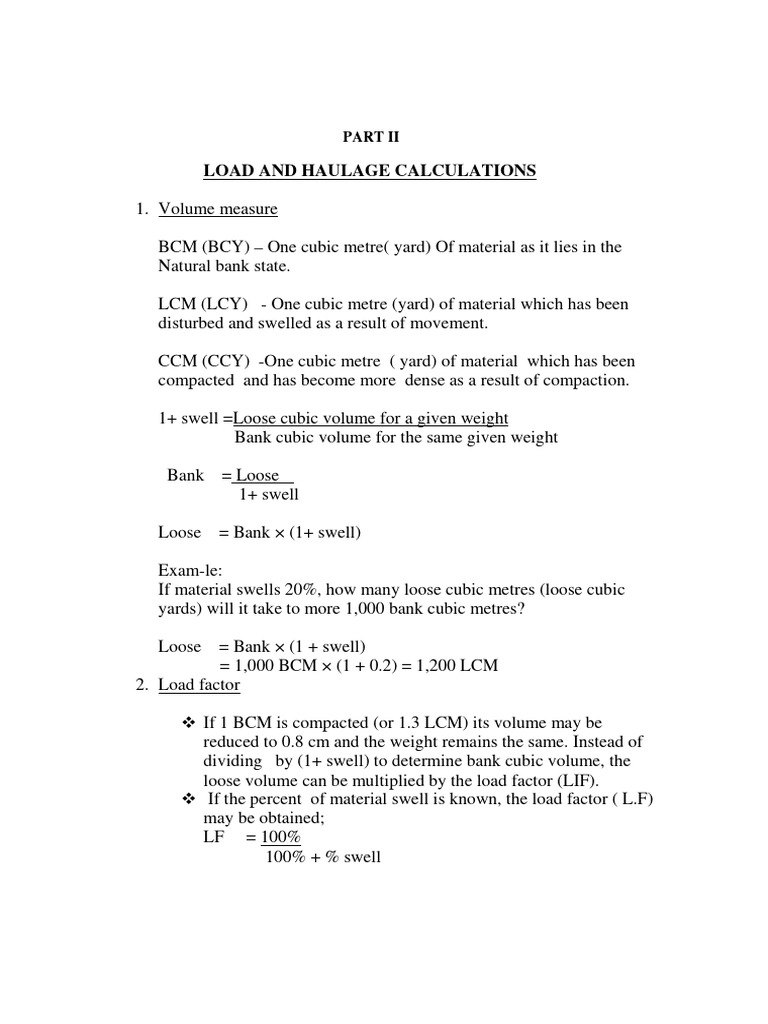 BCM and LCM Calculations in Mining | PDF | Density | Volume