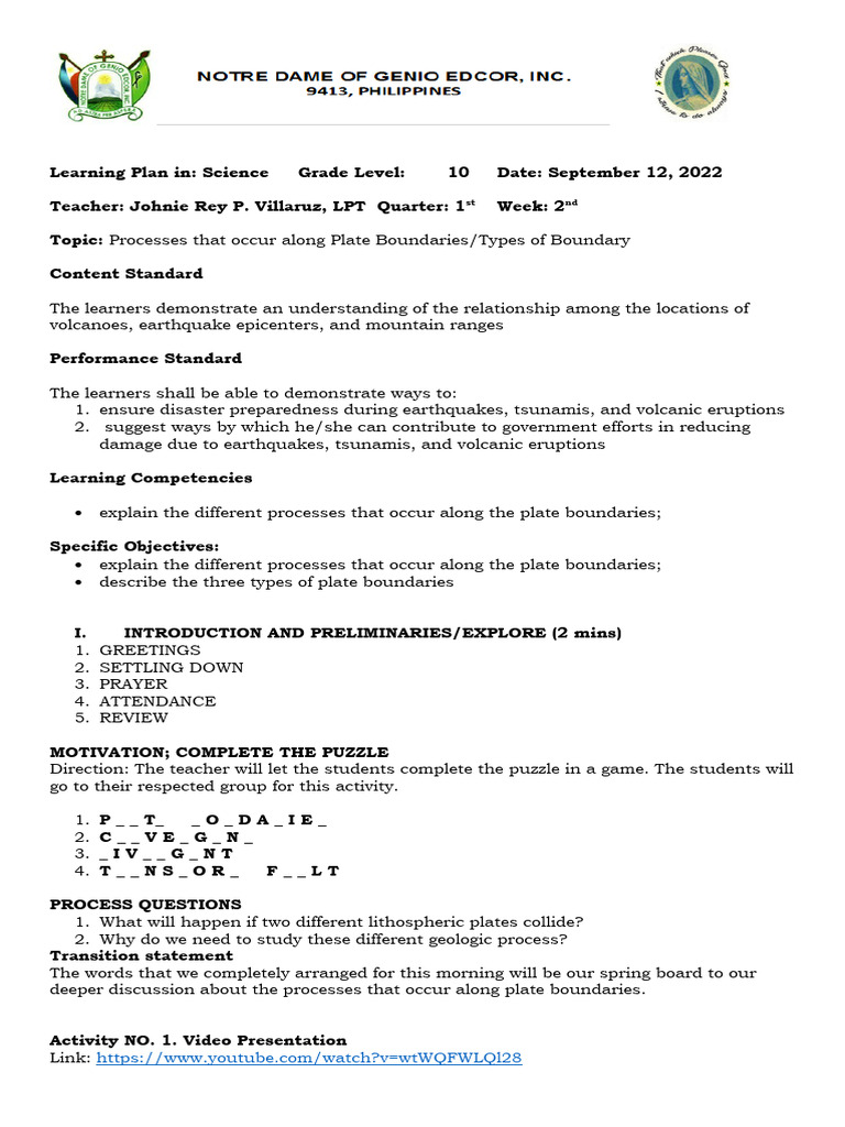 g10 Notes Process Types of Boundaries | PDF