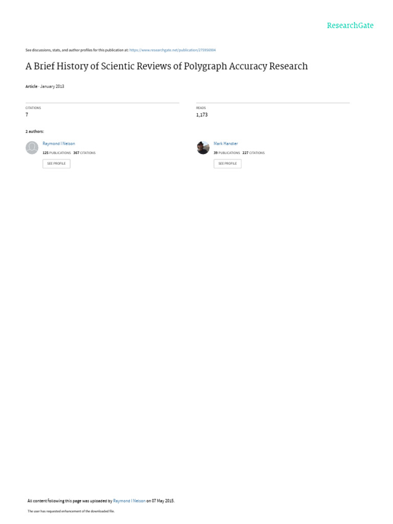 Nelson Handler 2013 Brief History of Polygraph Accuracy | PDF ...