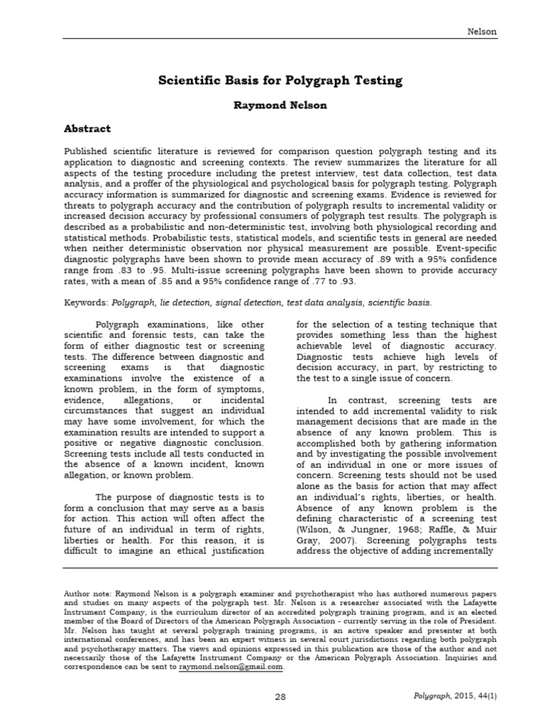 Nelson 2015 Scientific Basis For Polygraph | PDF | Polygraph | Statistics