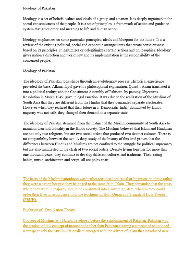 Ideology Of Pakistan Ii Pdf Two Nation Theory Ideologies