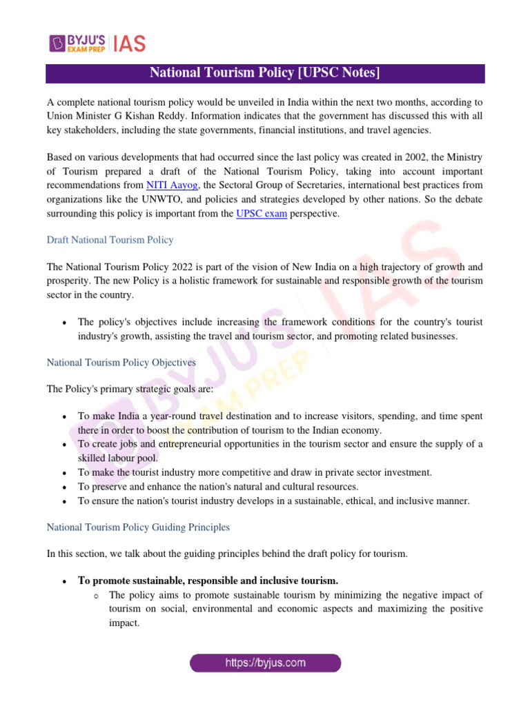 National Tourism Policy | Download Free PDF | Tourism | Sustainability