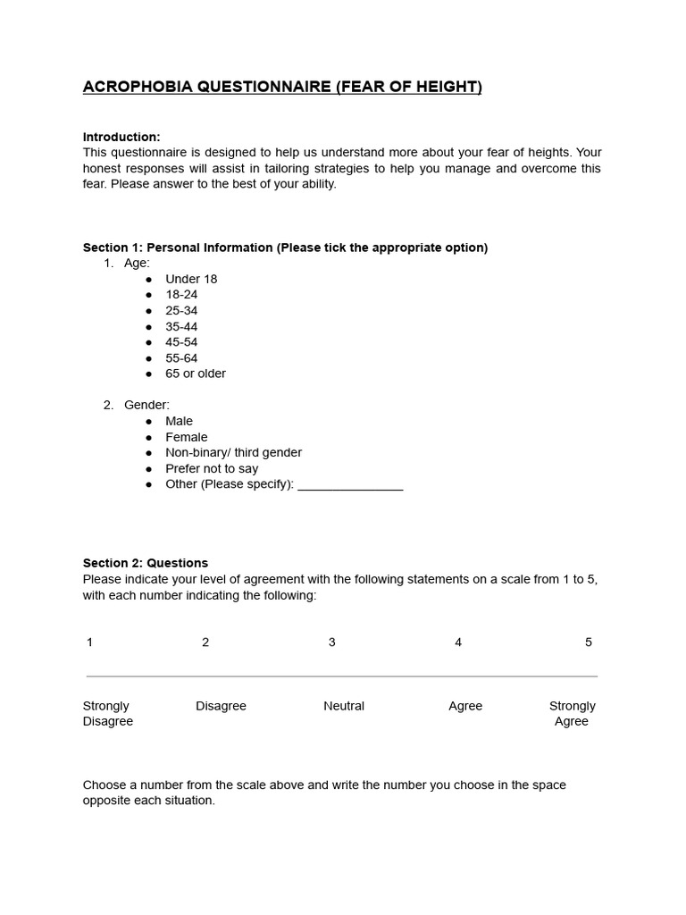 Acrophobia Questionnaire | PDF