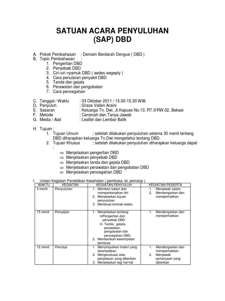 Sap (Satuan Acara Penyuluhan) DBD | PDF