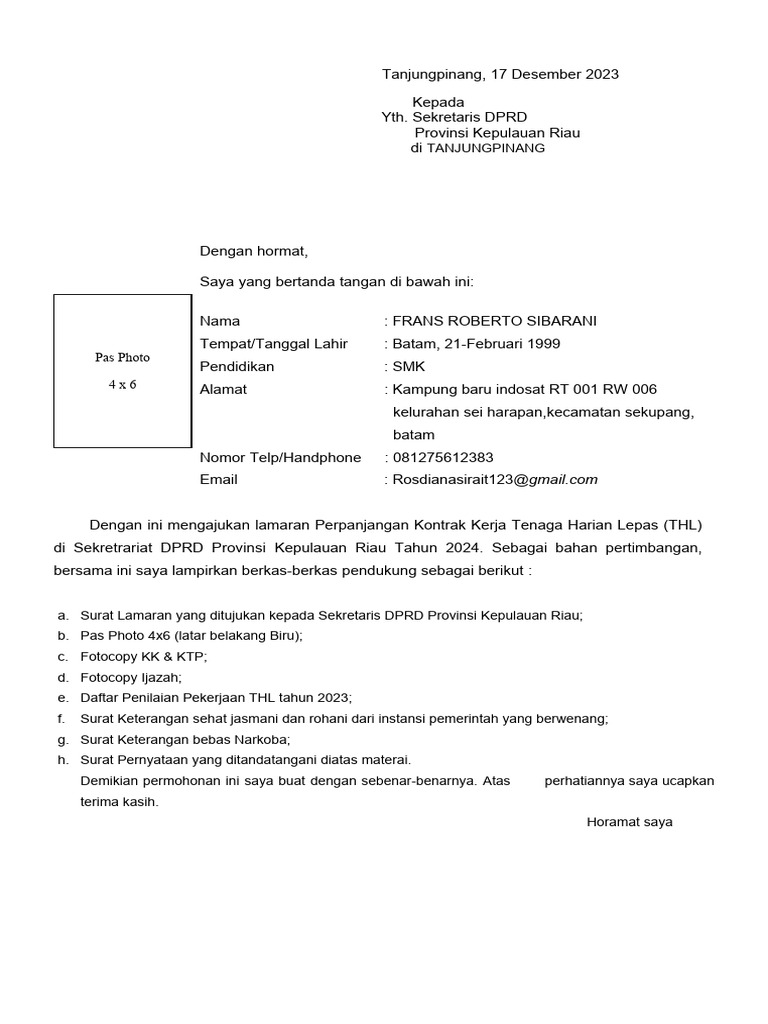 Lamaran Perpanjangan Kontrak THL | PDF