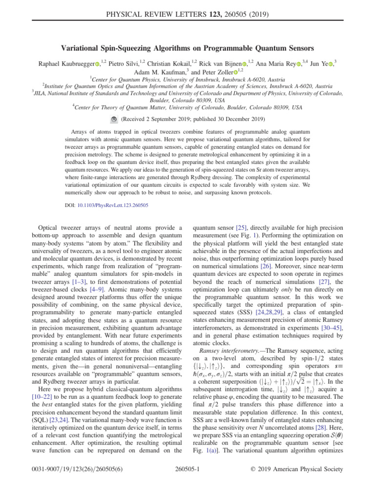 Variational Spin-Squeezing Algorithms On Programmable Quantum Sensors | PDF