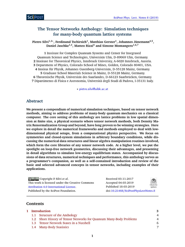 The Tensor Networks Anthology | Download Free PDF | Tensor | Spin (Physics)