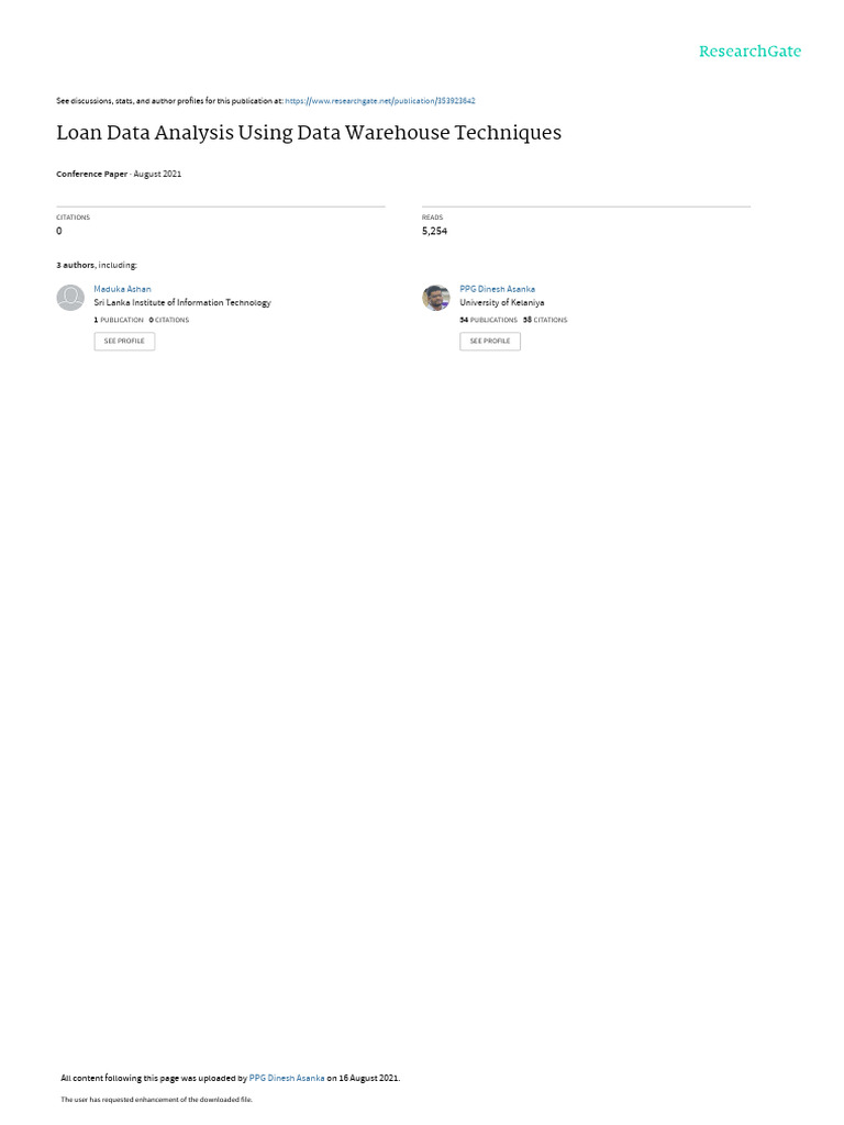 Loan Data Analysis Using Data Warehouse Techniques: August 2021 | PDF | Money Laundering | Data ...