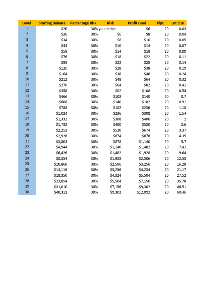 $20 20 Pips Per Day Challenge Compounding | PDF