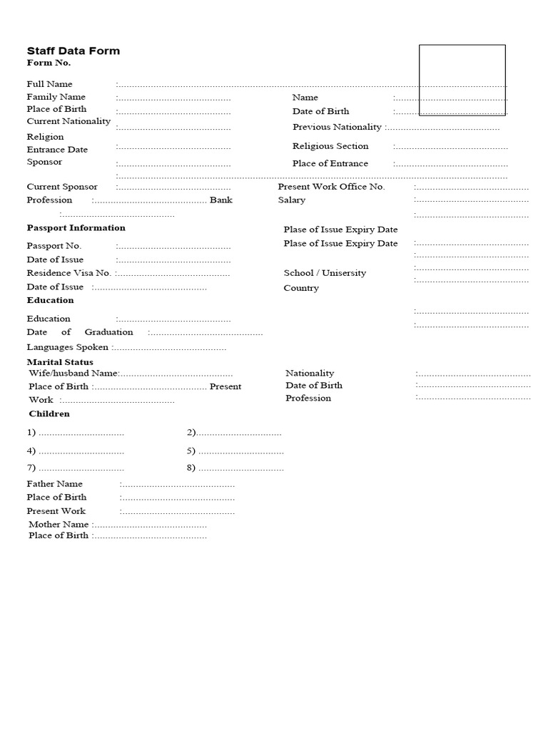 Staff Data Form Doh | PDF