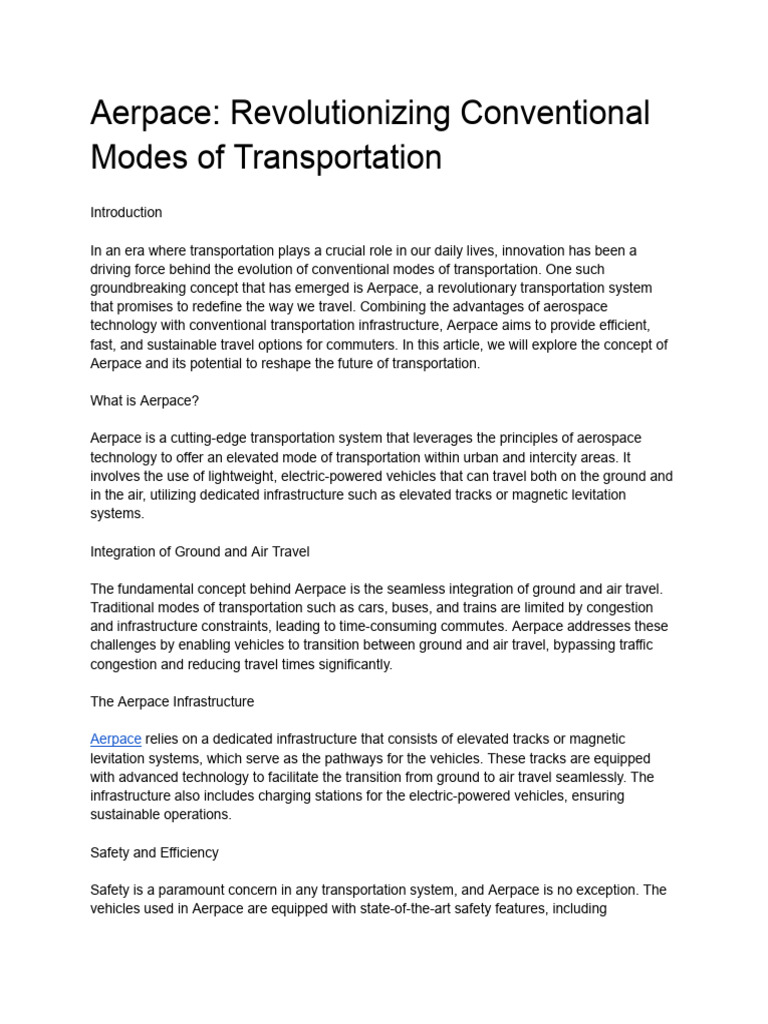 Aerpace - Revolutionizing Conventional Modes of Transportation | PDF ...