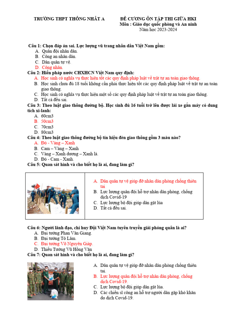 2023 2024 ĐỀ CƯƠNG ÔN TẬP GIỮA HKI | PDF