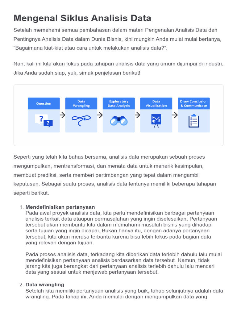 01 Mengenal Siklus Analisis Data - Belajar Analisis Data Dengan Python - Dicoding Indonesia | PDF