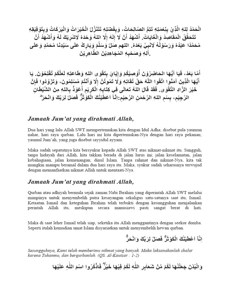 Teks Khutbah Jumat Setelah Idul Adha | PDF Teks Khutbah Jumat Setelah Idul Adha | PDF