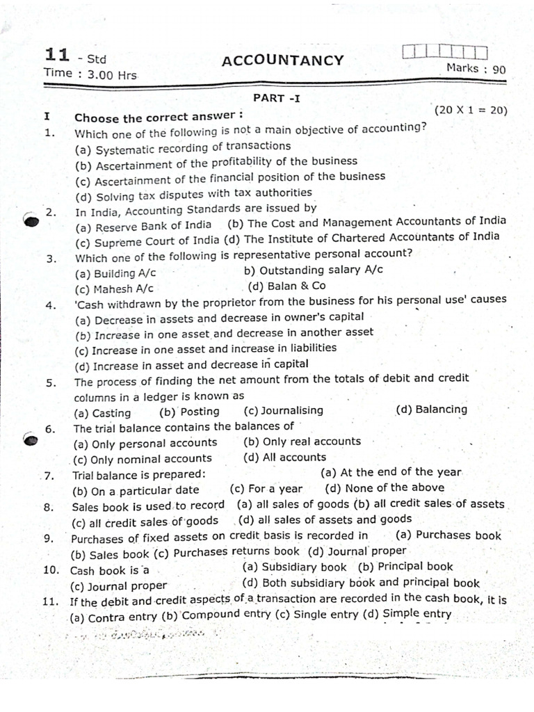 11th Accountancy EM Half Yearly Exam 2023 Question Paper With Answer Keys Madurai District ...