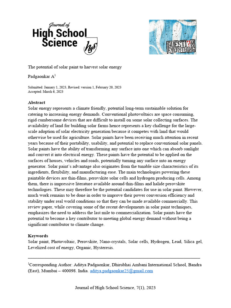 The Potential of Solar Paint To Harvest Solar Energy | PDF ...