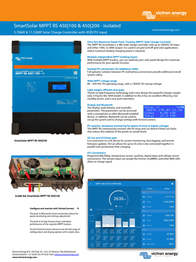 Victron SmartSolar MPPT RS 450 - 200-Tr VE - Can - Datasheet - EN | PDF
