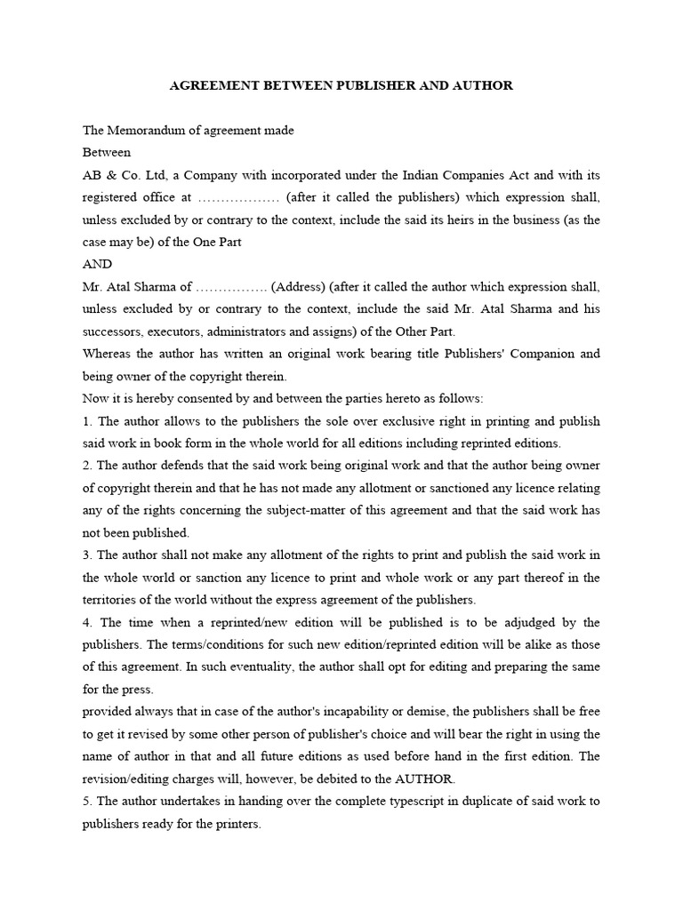 Agreement Between Publisher and Author | PDF | Copyright | Royalty Payment