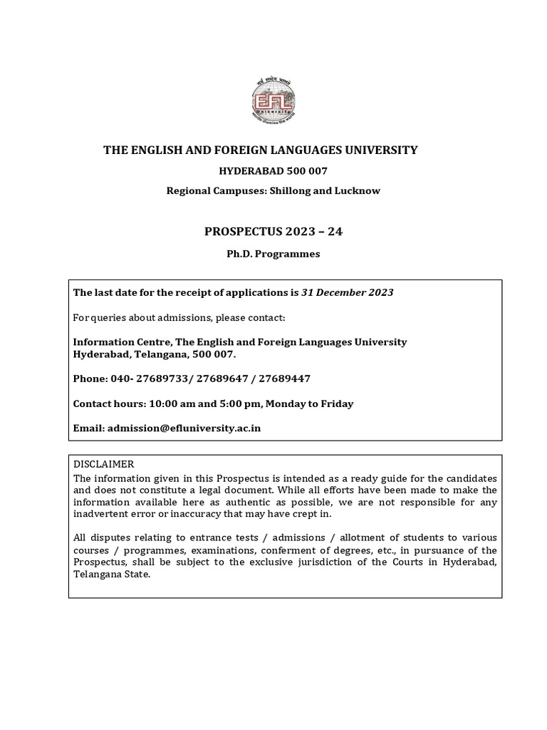 Ph.D. Programmes Prospectus 2023-2024II | PDF | University And College Admission | Doctor Of ...